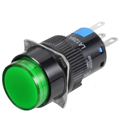 24V DC 16mm Plastic Push Button Switch Latching LED Green Color - SRK ELECTRONICS